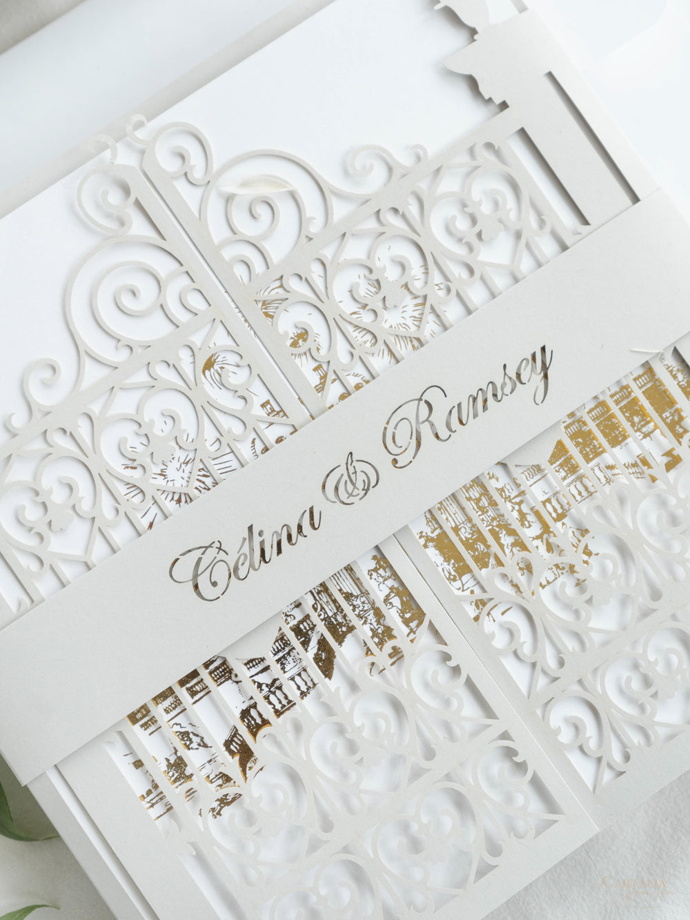 Your Own Venue Ornamental Gate Laser Cut Foiled Venue Wedding Invitati ...