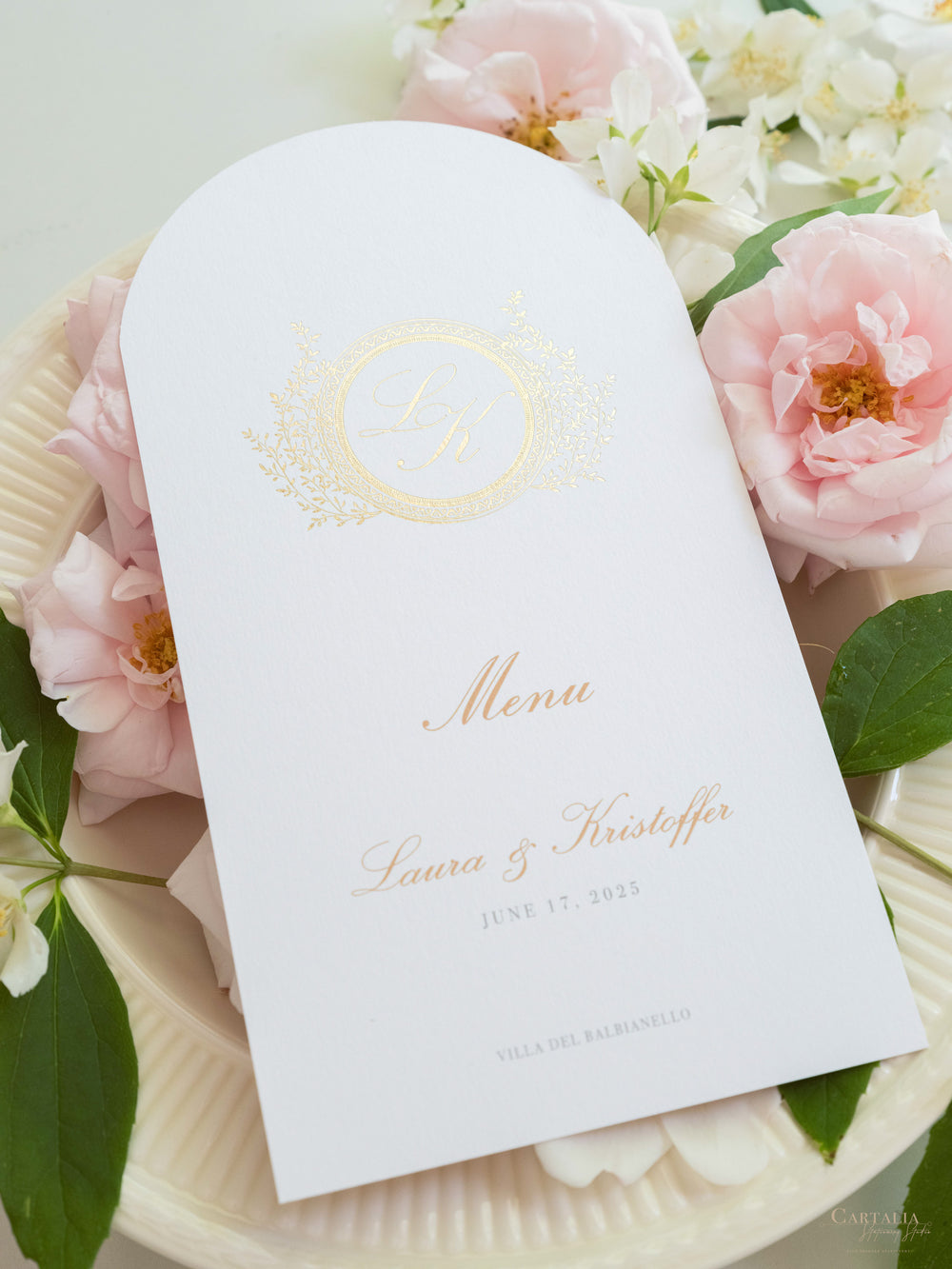 Arch Plate Menu Design | Villa del Balbianello – Cartalia