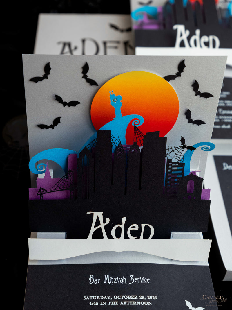 3D Pop Up Bat Mitzvah Halloween Invitation | Tim Burton Nightmare Befo ...