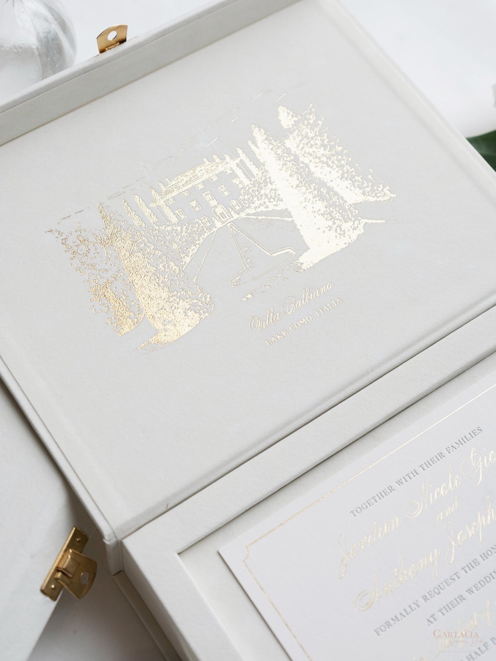 Luxury Velvet Hard Back Box & Tassel Invitation with Gold Foil Venue ...