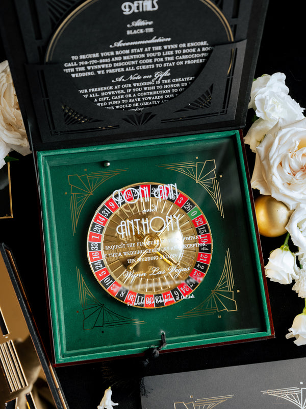 Luxury Boxed Invitation: Gold Foil Casino, Las Vegas Art Deco Wedding ...