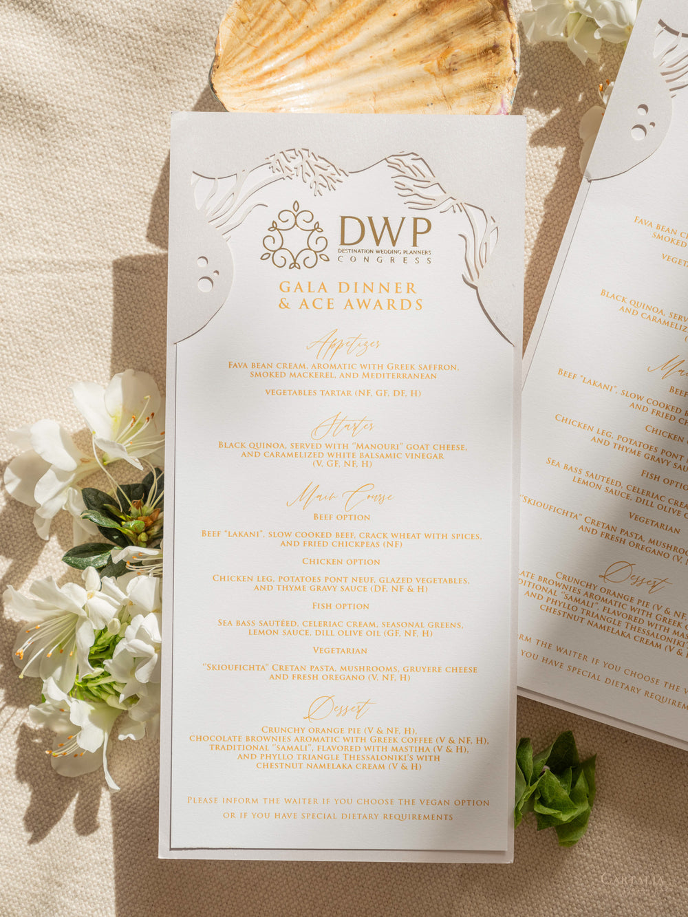 DWP Congress Menu with Gold Foil, Laser Cut Coral Reef | Rhodes Island ...