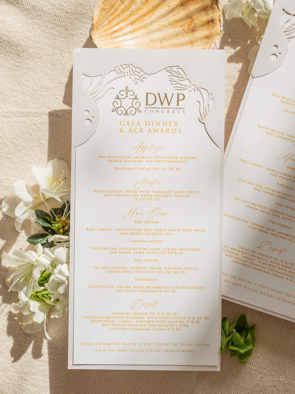 DWP Congress Menu with Gold Foil, Laser Cut Coral Reef | Rhodes Island ...