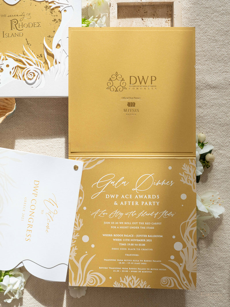 DWP Congress Schedule Stationery with Gold Foil, Laser Cut, Sea Cutout ...