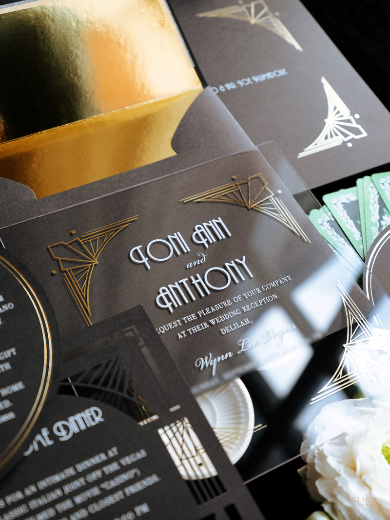 Luxury Gold Foil Acrylic Las Vegas Wedding Invitation | Bespoke Commis ...
