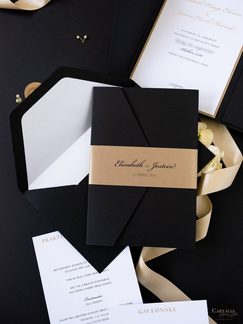 Black & Gold Foil Pocket Invitation with Wax Seal | Bespoke Commission ...