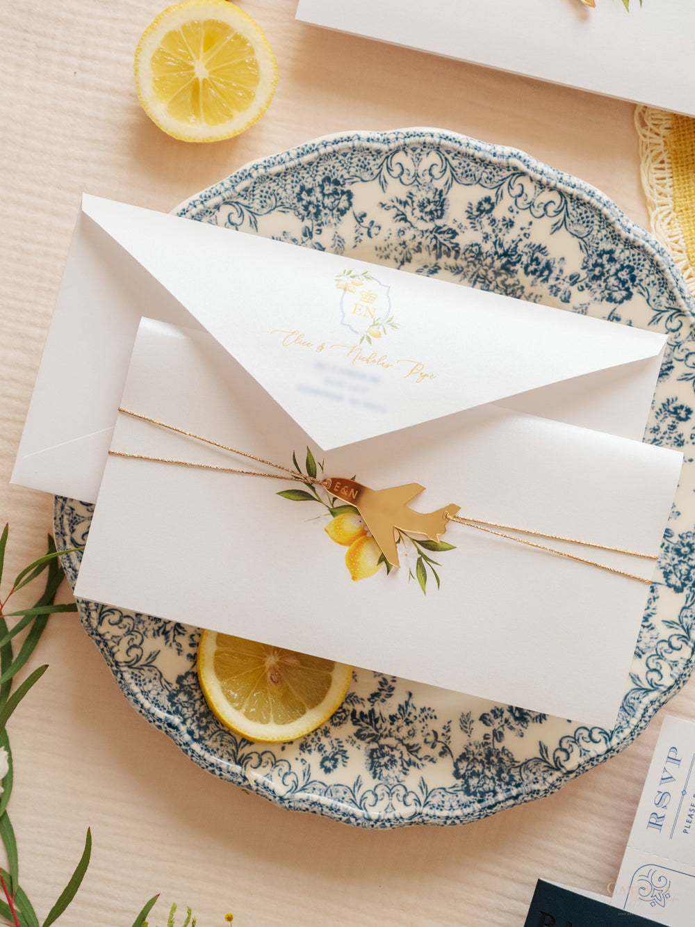 Italian Navy Leather Passport Invitation with Lemons | Amalfi Coast ...