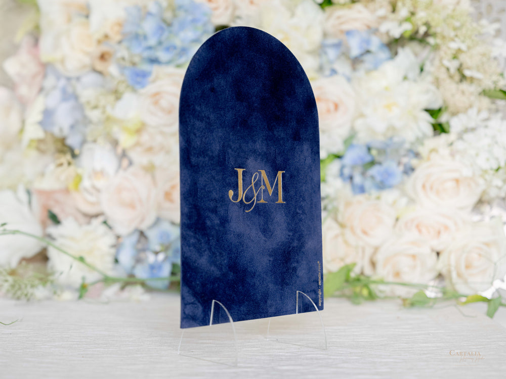 Bespoke Velvet Table Number | Monogram 3D Gold Plexi – Cartalia