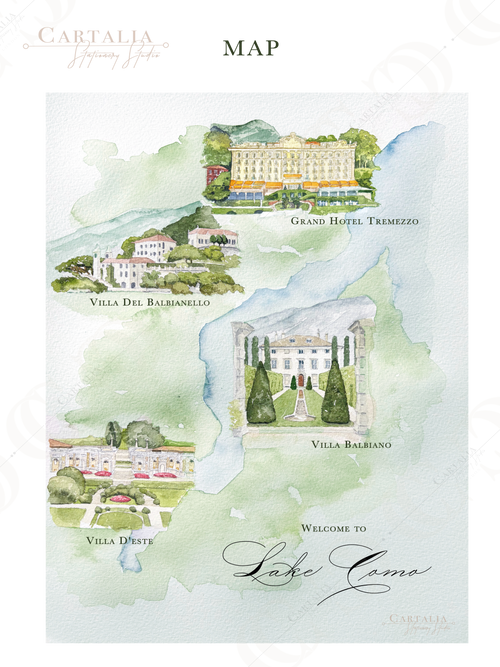 MAP | Bespoke Artist Commission: Lake Como Map by Watercolor Illustrat ...
