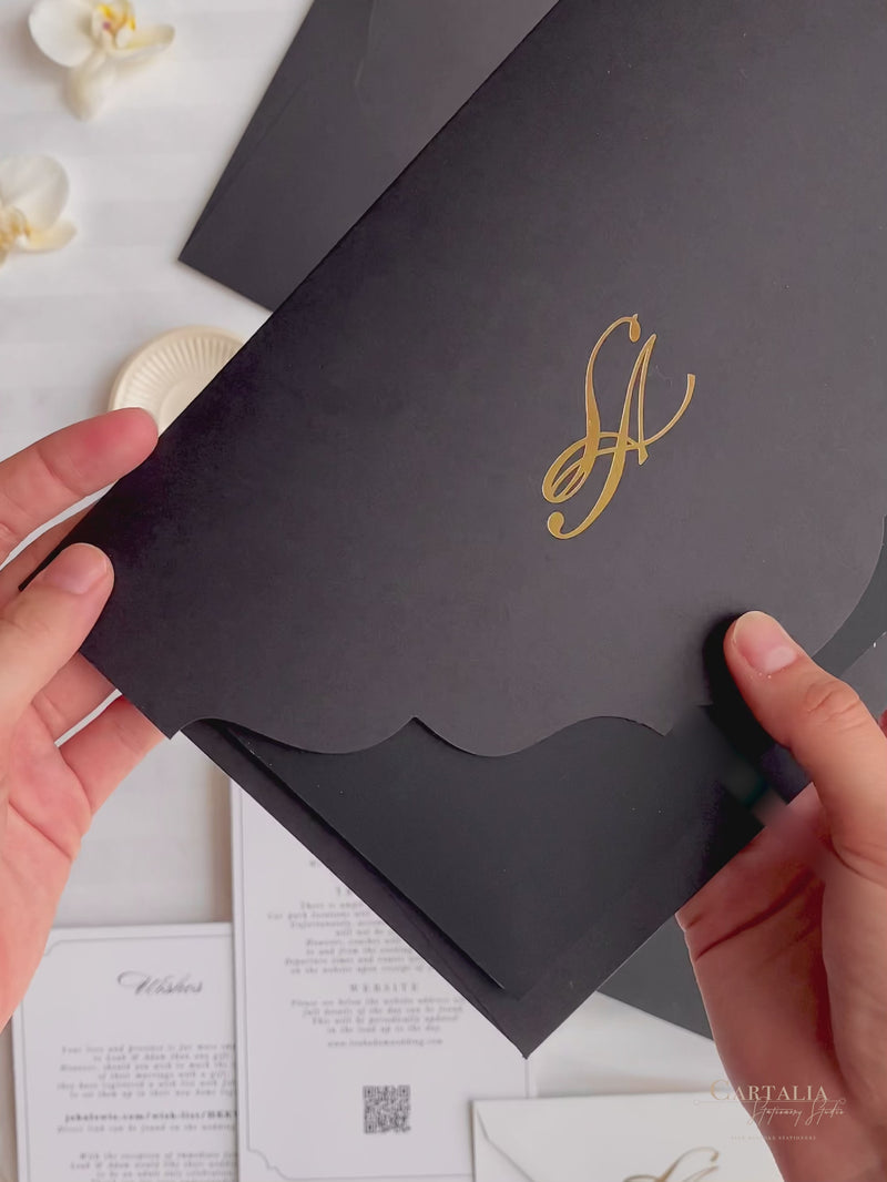 Black & White Luxury Hardcover Evening Pocket with Gold Foil Monogram ...