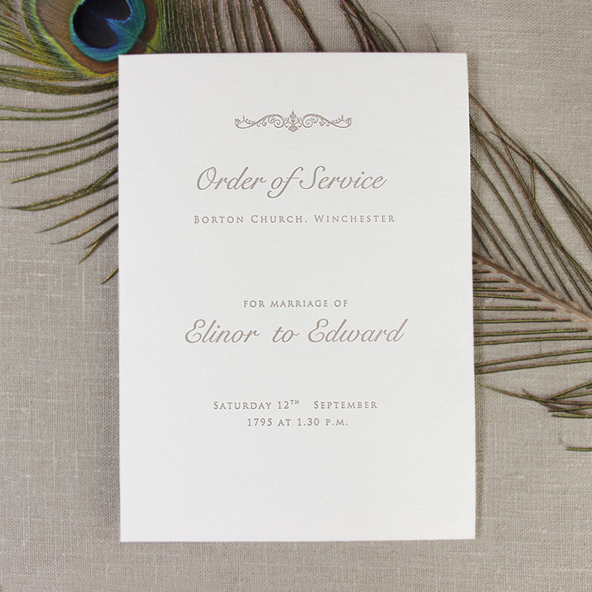 Embossed Luxury Letterpress Elegant Order of Service / Menu – Cartalia