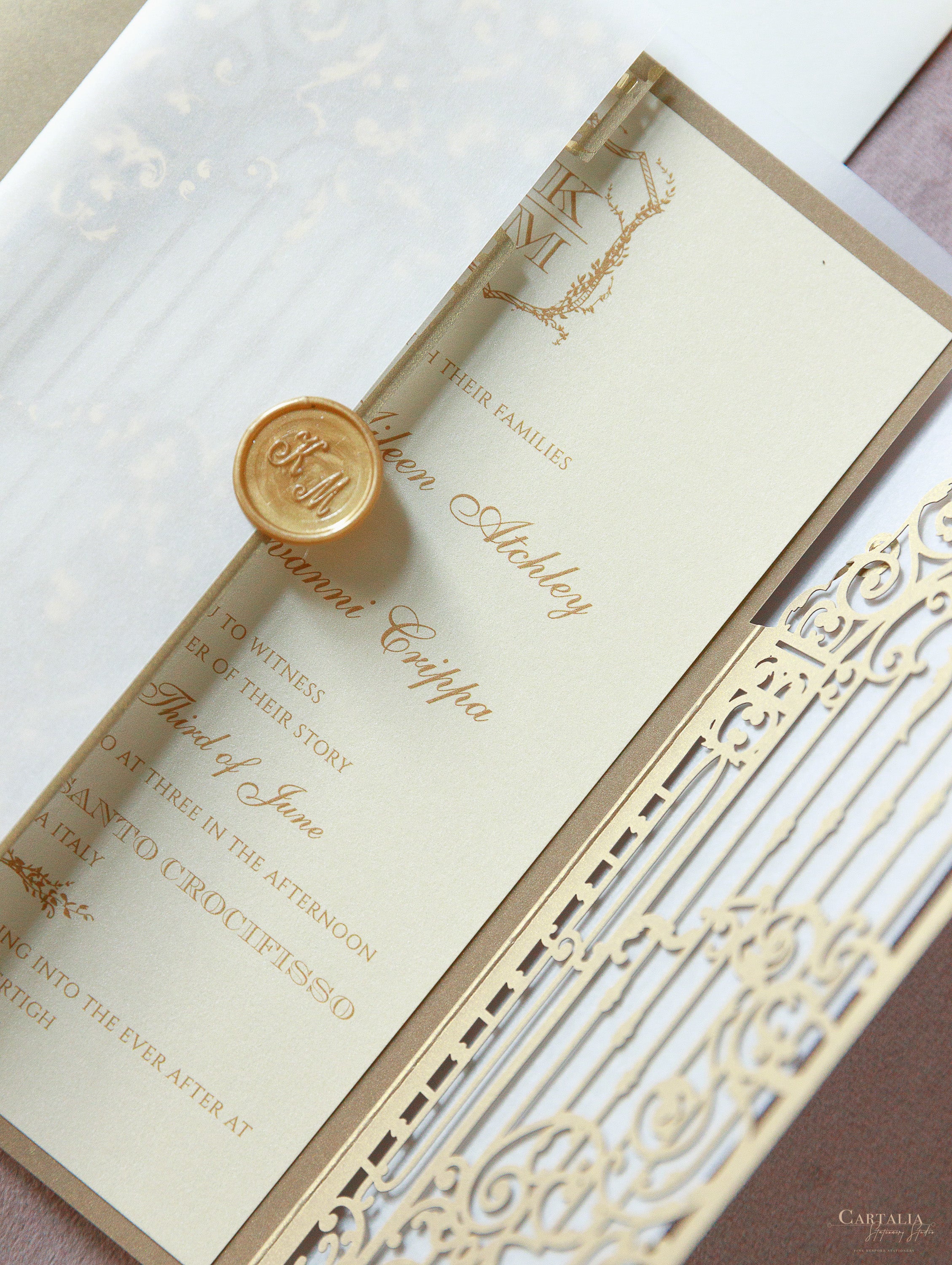 Luxury Vintage Gold Ornamental Gate Laser Cut Day Invitation with Vell ...