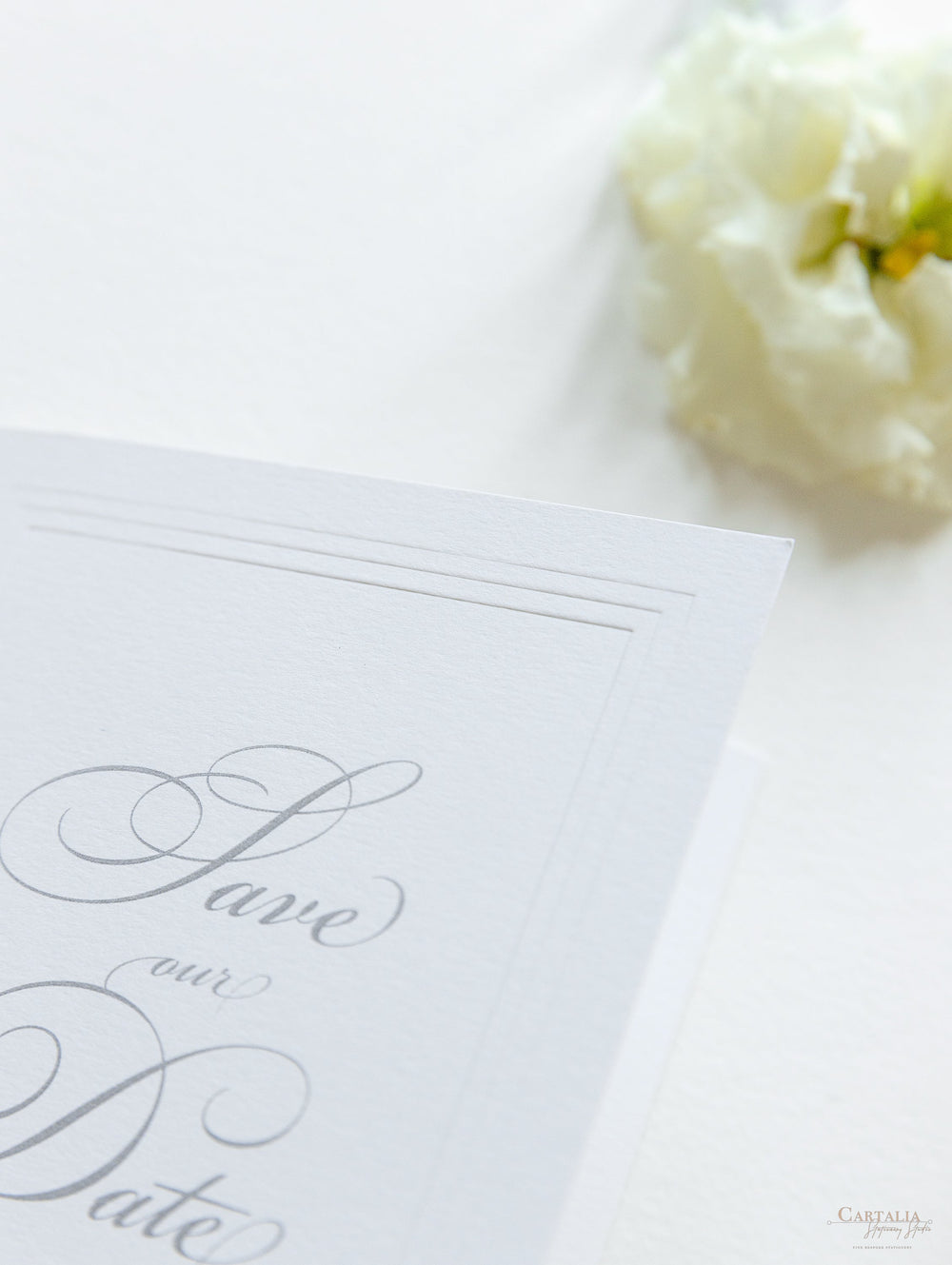 Embossed Save The Date Cards with Pearl Detail – Cartalia