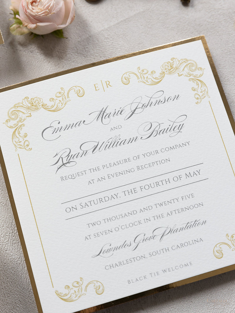 Square Regal Gold Foil Framed Invitation – Cartalia