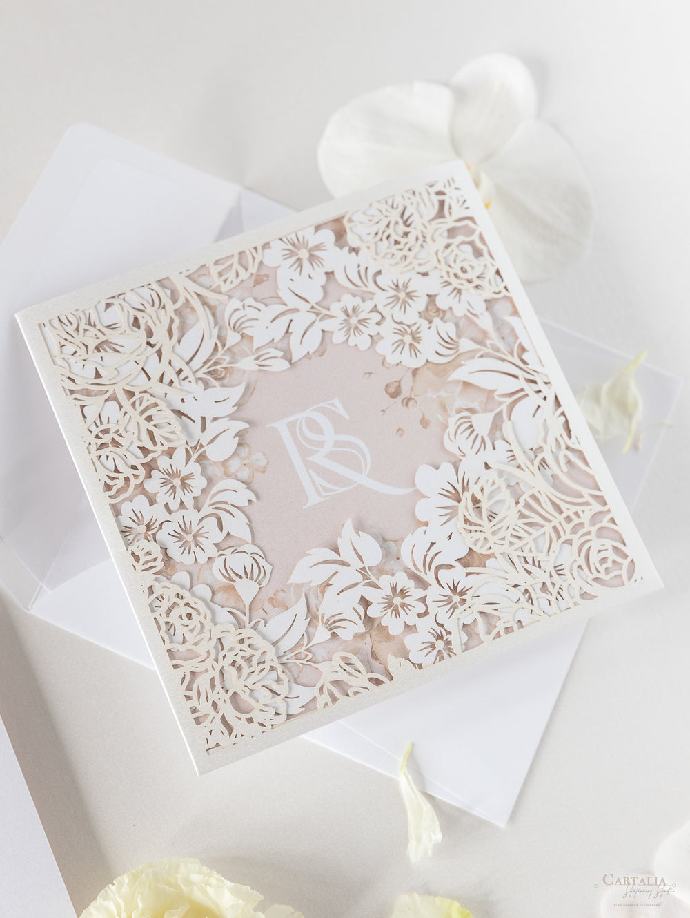 Luxury 2 Tier - Romantic Laser Cut Pocket Invitation with RSVP Card Su ...