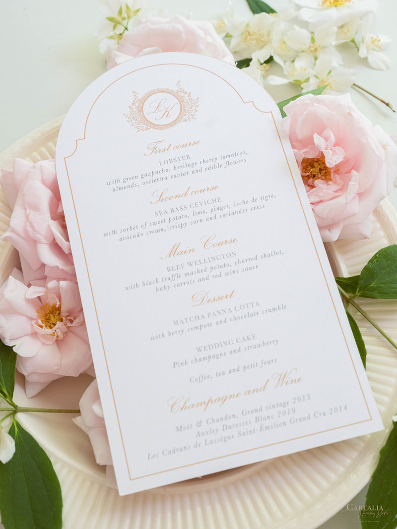 Arch Plate Menu Design | Villa del Balbianello – Cartalia