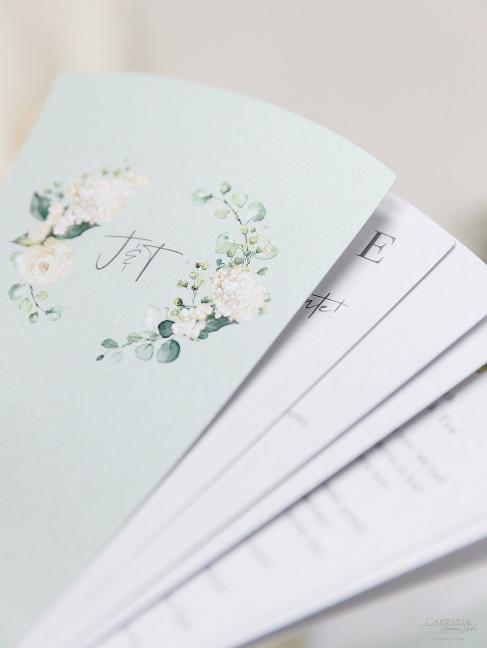 White Hydrangea Wedding Petal Program Fan, Order of Day in Sage Green ...