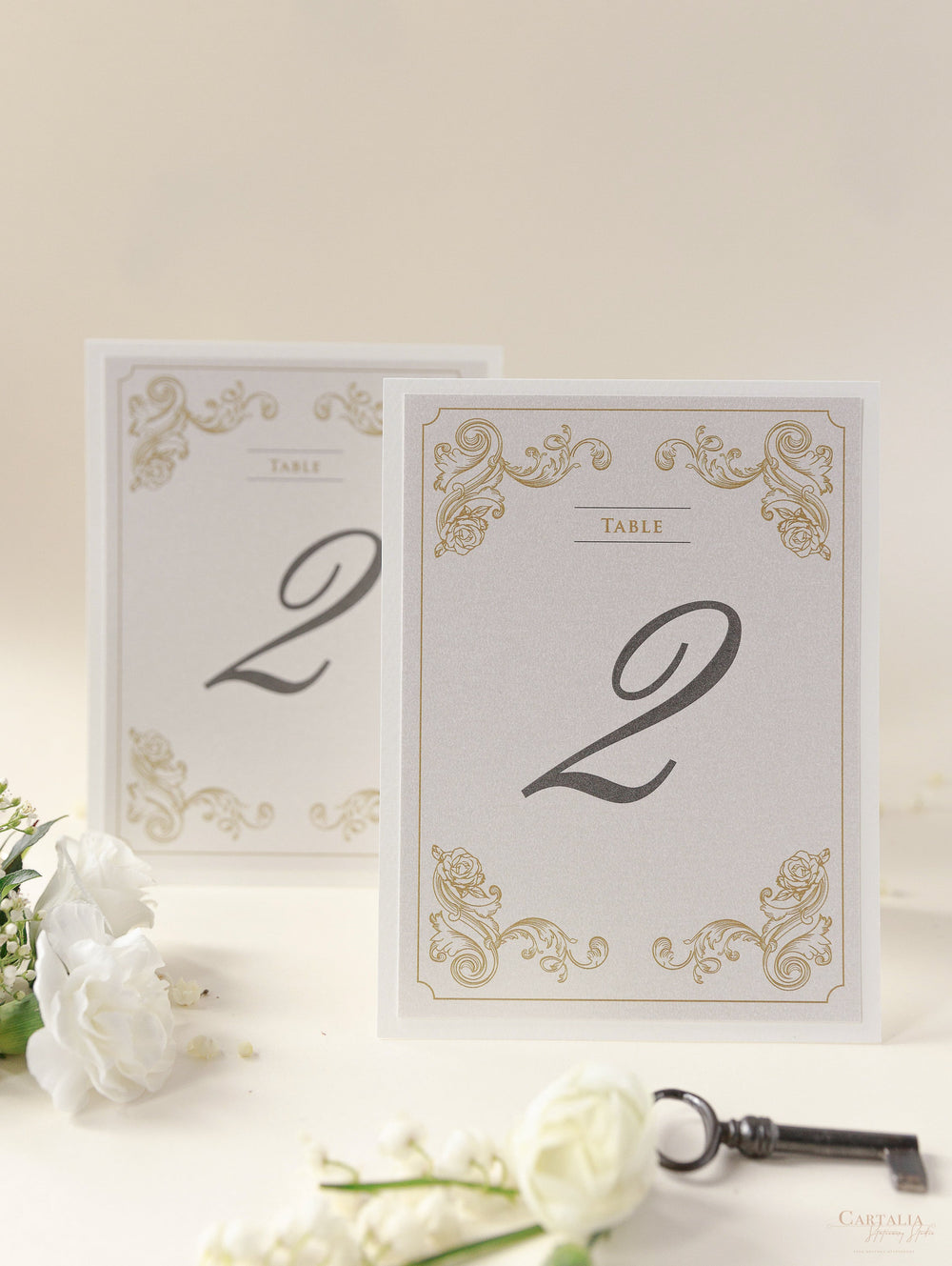 Classic Table Number & Name in Old gold and Champagne – Cartalia