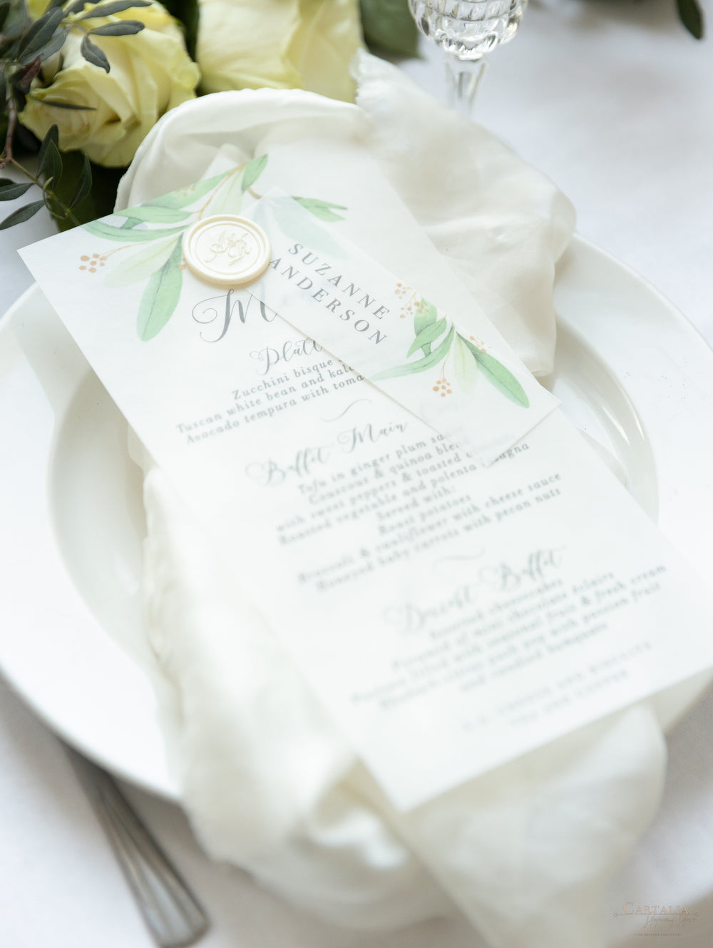 Greenery Parchment Vellum Print with Wax Seal Foliage Menu – Cartalia