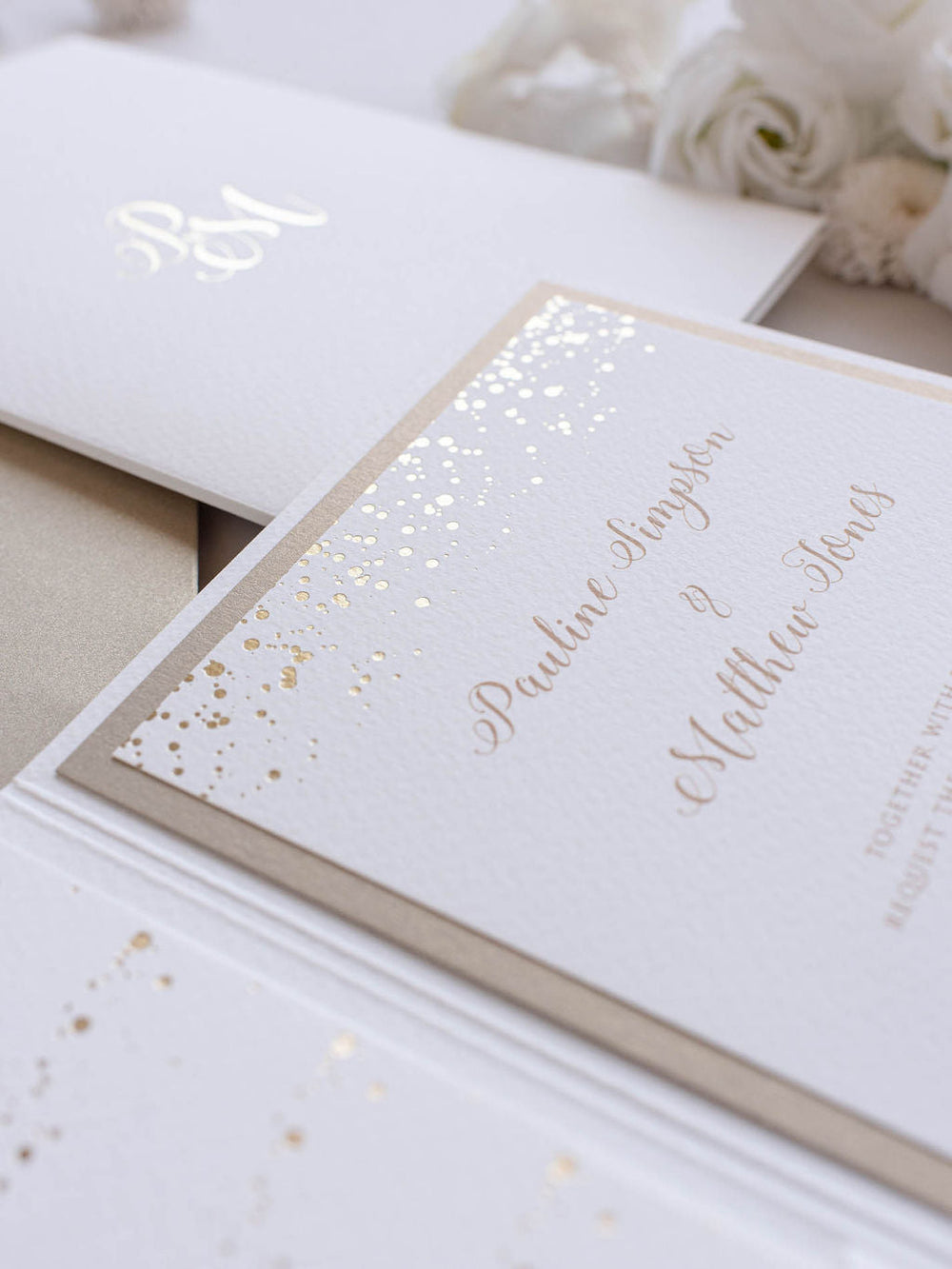 Luxury Royal Gold Foil Confetti Dotted Gold and White Pocket fold Wedd ...