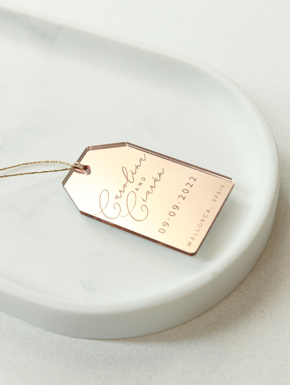 Luxury Destination Magnet in Rose Gold Mirror Plexi Save the Date Card ...