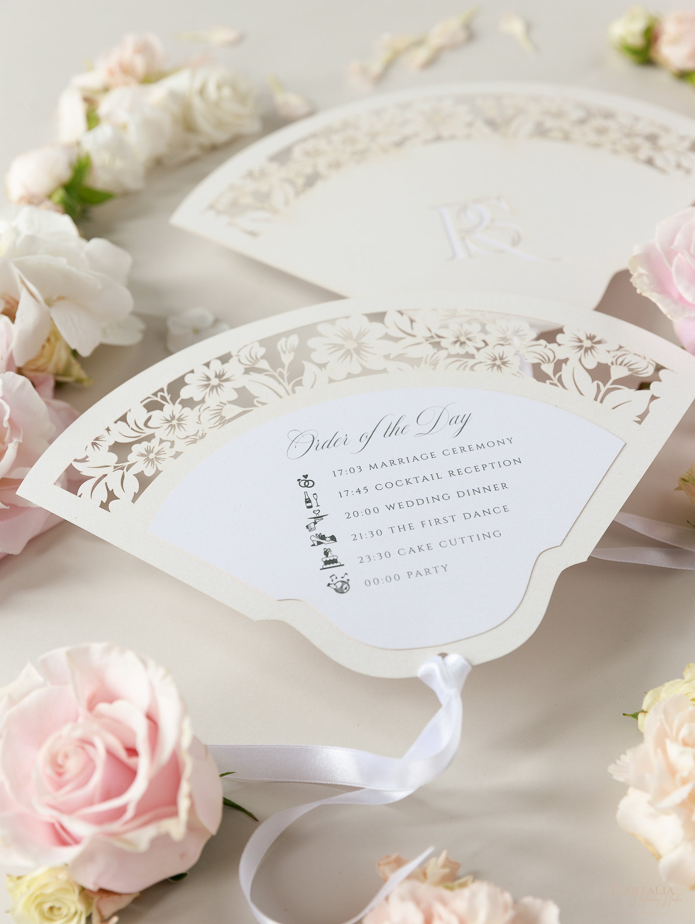 Luxury Wedding Petal Program Fan with Timeline & Order of Day – Cartalia